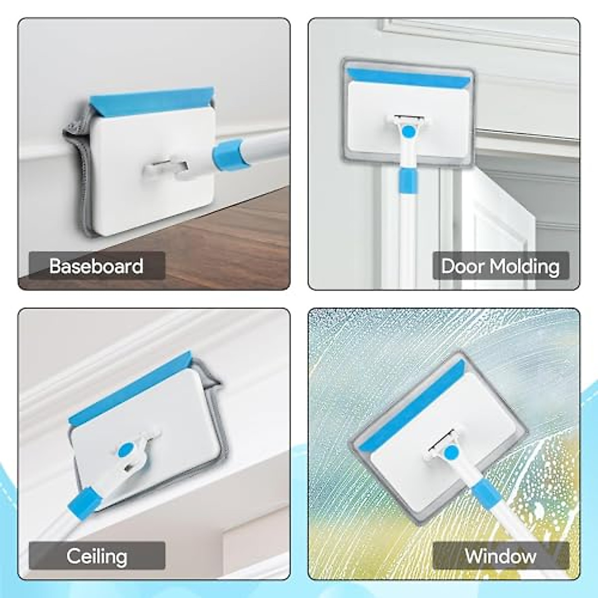 Lshfjnd Baseboard Cleaner Tool with Long Handle,Wall Cleaner Mop with Extendable Handle,Duster Cleaning Tools Mop for Baseboard Floor Skirting Board,Ceiling Wall Window Cleaner with 4 Reusable Pads