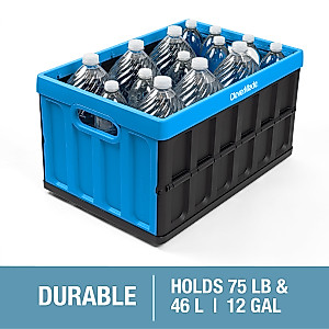CleverMade Collapsible Storage Bin (With Lid), Charcoal, 3PK - 46L (12 Gal) Folding Plastic Stackable Utility Crates, Holds 75lbs Per Bin - Solid Wall CleverCrates for Organizing, Storage, Moving