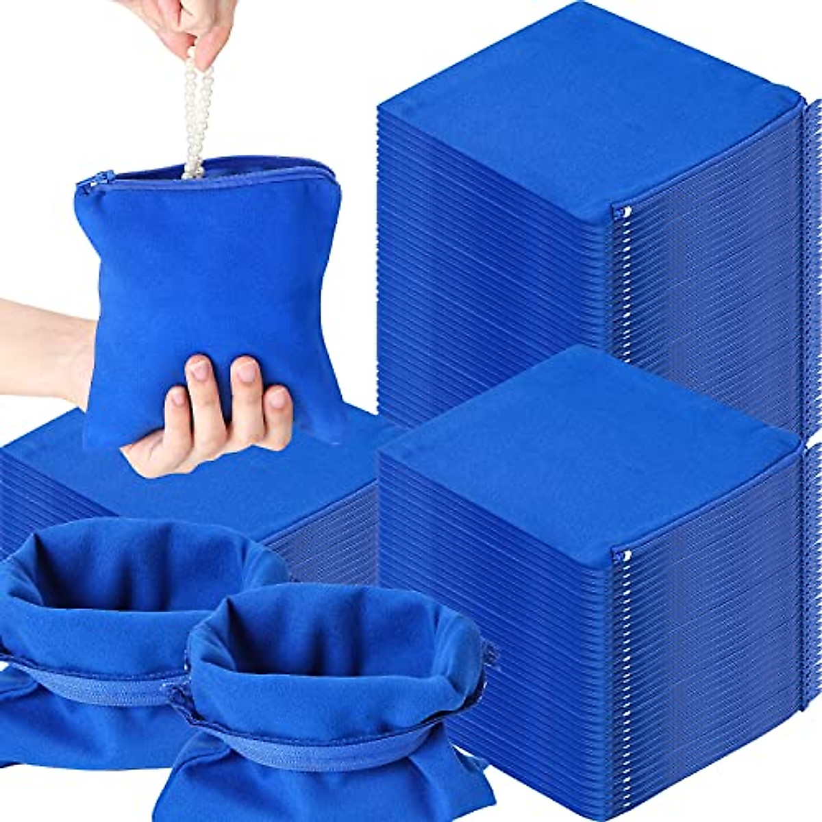 Irenare 50 Pcs Zippered Silver Storage Bags Anti Tarnish Bags Silver Pouches Jewelry Storage Cloth Protector Bags Velvet Keeper for Travel Home Tableware Kitchen Tools Supplies (6 x 6 Inch)