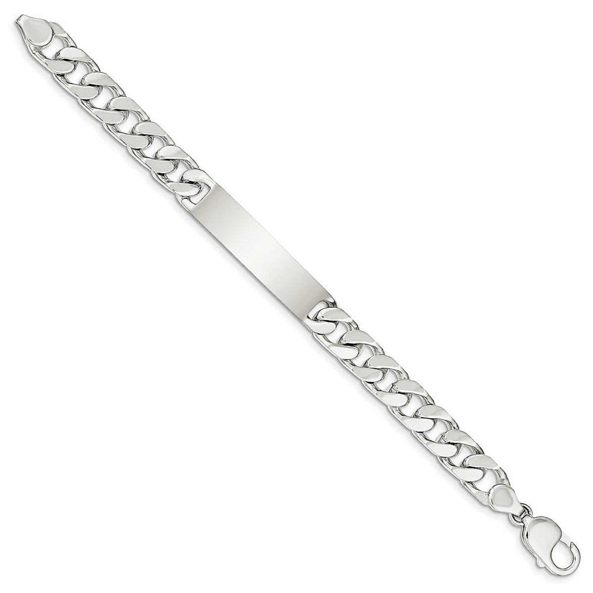 Solid 925 Sterling Silver 8.5inch Engravable Curb Cuban Link ID Bracelet Engravable Identification Name Bar Tag - with Secure Lobster Lock Clasp 8.5" (Width = 10mm)