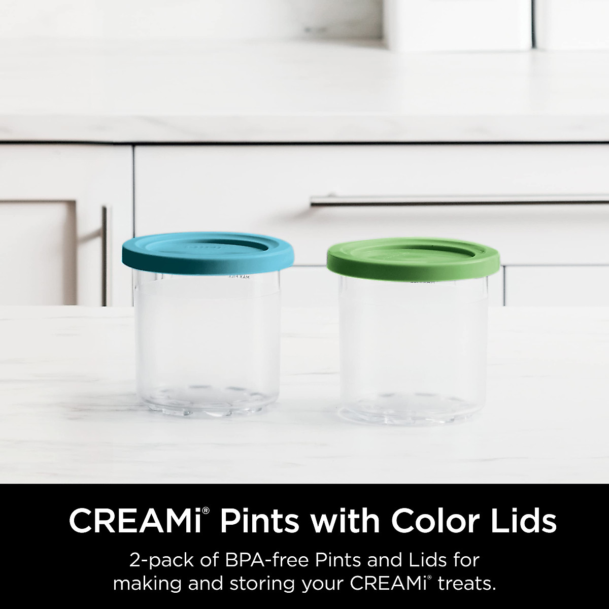 Ninja NC299AMZ CREAMi Ice Cream Maker, Matte Black & XSKPLID2CD Pints 2 Pack, Compatible with NC299AMZ & NC300s Series Creami Ice Cream Makers, BPA-Free & Dishwasher Safe, Lime & Aqua Lids, 1