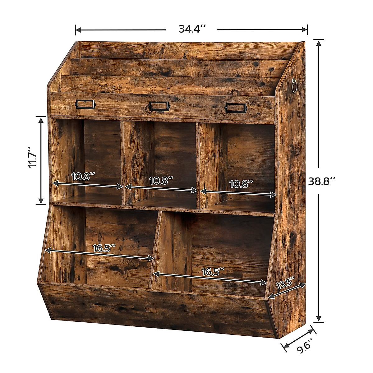 HOOBRO Kids Bookshelf, Toy Storage Organizer, Bookshelf for Kids, 5 Compartments and 3-Layer Shelves, Bookcase Footboard, for Game Room, Playroom, Nursery, School, Rustic Brown FG34CW01