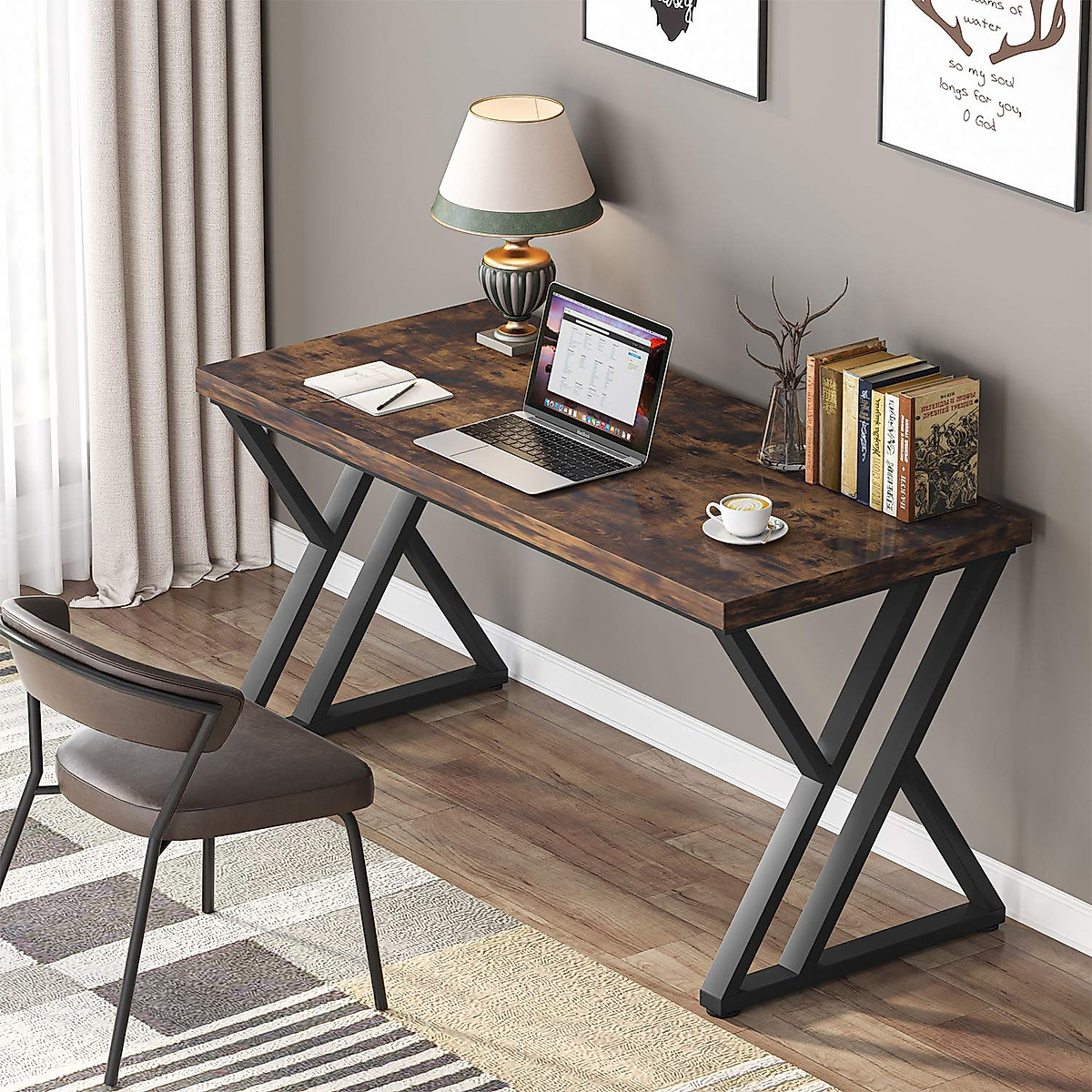 LITTLE TREE 55 Inch Large Simple Industrial Computer Desk Study Writing Table Home Office Workstation,Rustic Brown