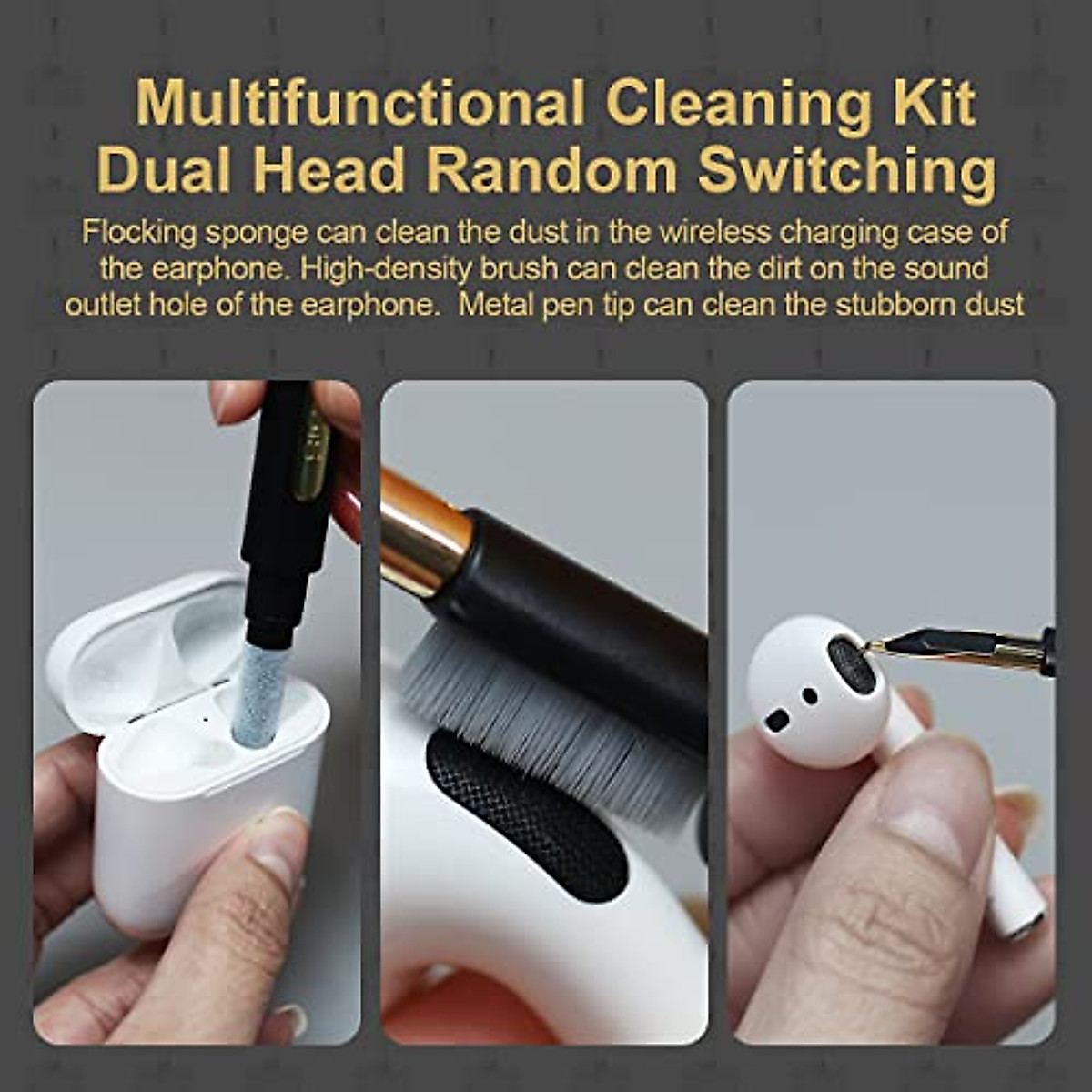 Hagibis Cleaning Soft Brush Charcoal Infused Bristles Keyboard Cleaner 5-in-1 Multi-Function Cleaning Tools Kit Corner Keycap Puller Remover Multi Brush for PC Laptop Airpods Pro Camera Lens (Black)