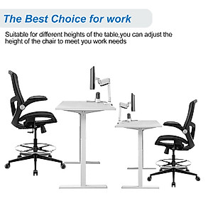 Office Drafting Chair,Ergonomic Tall Office Desk Chair,Adjustable Standing Desk Stool Chair,Executive Computer Chair with Footrest Ring and Lumbar Support (Black)