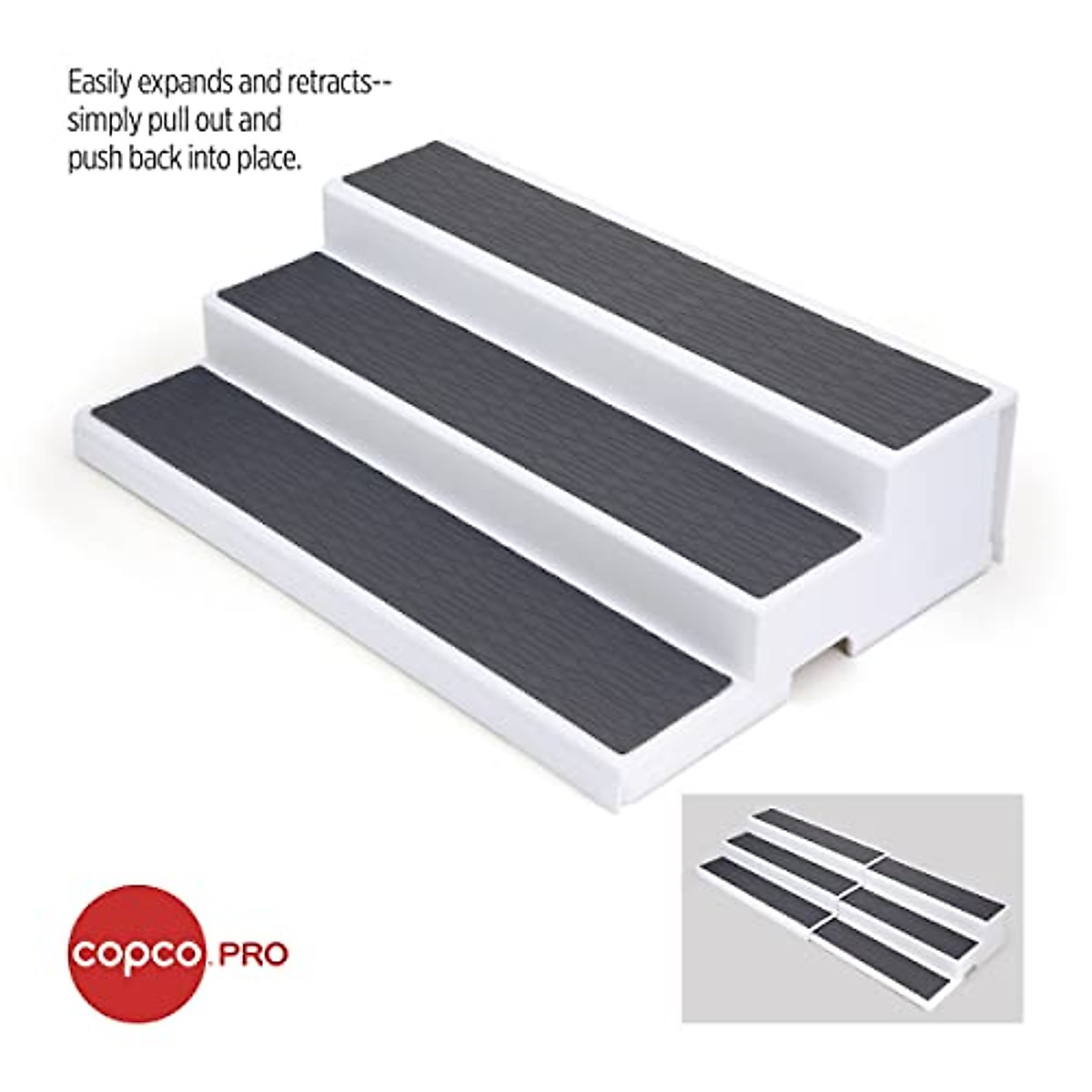 Copco Pro Expandable 3-Tier Cabinet Organizer, 14.8 x 9.7 x 3.5 Inch, White and Charcoal Gray