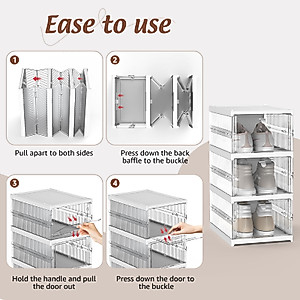 BoxLegend Shoe Storage, Shoe Boxes 3 Tiers Foldable Shoe Storage Boxes Space-saving Clear Sneaker Boxes Stackable Installation-free