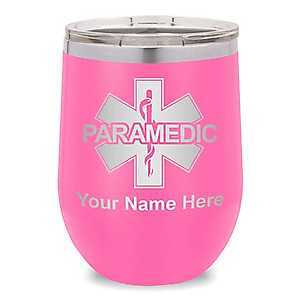 LaserGram Double Wall Stainless Steel Wine Glass Tumbler, Paramedic, Personalized Engraving Included (Pink)