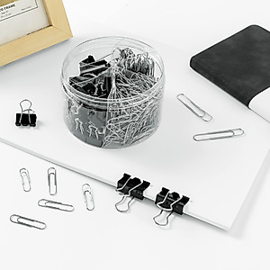340PCS Paper Clips Binder Clips Paperclips Small Binder Clips Paper Clips Assorted Sizes (Black)