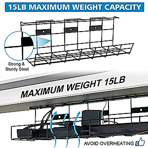 oosofitt Under Desk Cable Management Tray 2 Pack, Cable Management for Wire/Cord/Power Strip, Metal Cable Management Basket with 15lb Bearing, Cord Management Organizer Kit for Home/Office