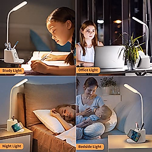 IIOSUYUI Desk Lamp for Home Office, Wireless Charger LED Desk Light with USB Charging Port, 3 Modes Table Lamp with Pen Holder Phone Holder, Desk Lamps for Students Kids