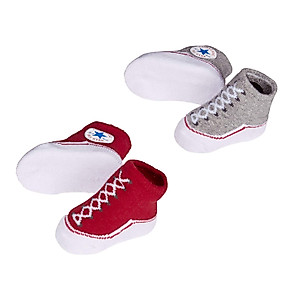 Converse Baby Bright Infant Booties (2 Pack) (Red(LC0001-G59)/Grey, 0-6 Months)