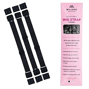 Milano Adjustable Elastic Wig Band with Hooks for Secure Fit & Comfort for Wigs and Lace Front Wigs - Wig Strap, Headband, & Wig Grip Accessories, Black