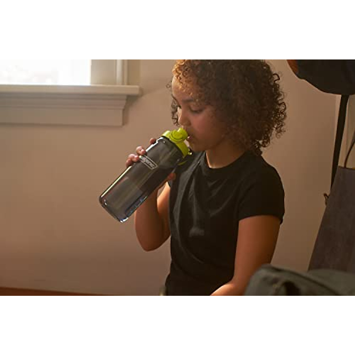 Nalgene Sustain Tritan BPA-Free On The Fly Water Bottle Made with Material Derived from 50% Plastic Waste, 24 OZ, Charcoal with Lime, 24oz