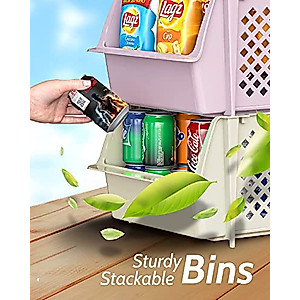 Skywin Plastic Stackable Storage Bins for Pantry - 2 Pack Stackable Bins For Organizing Food, Kitchen, and Bathroom Essentials (Multi)