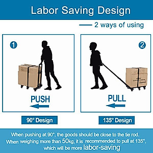 Luggage Cart RICEEL Folding Hand Truck with 6 x 360 Degree Swivel Wheels,Adjustable Handle,Foldable for Easy Storage,and 3 Elastic Ropes,220lb Weight Capacity for Travel,Moving