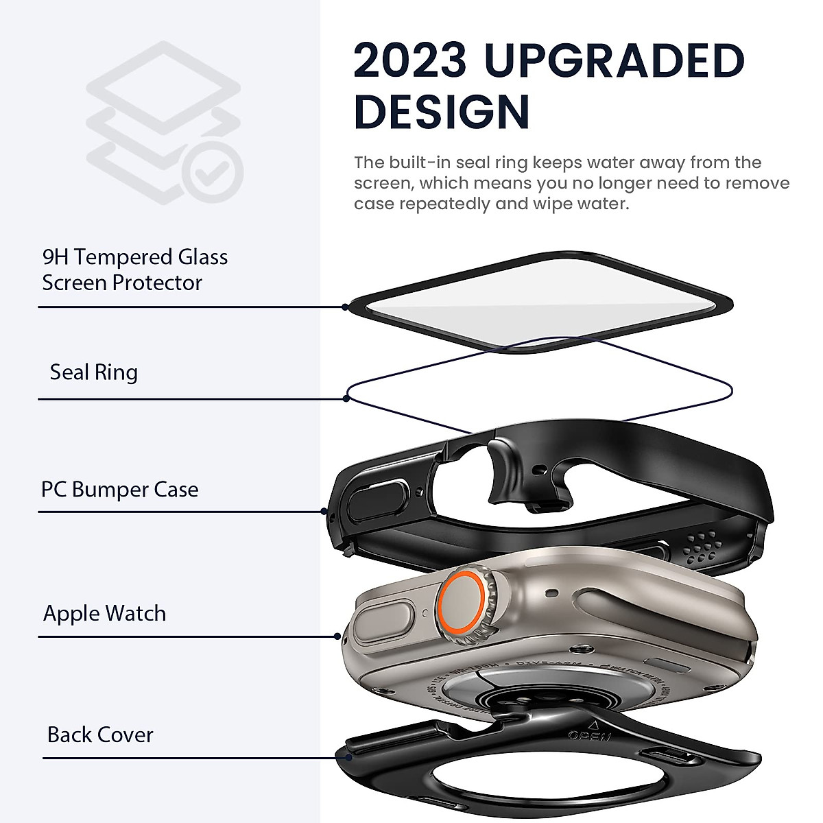 Tensea (2 in 1) for Waterproof Apple Watch Ultra 2/Ultra Screen Protector Case 49mm Accessories, iWatch Protective PC Face Cover Built-in Tempered Glass Film, Front and Back Bumper (49 mm)