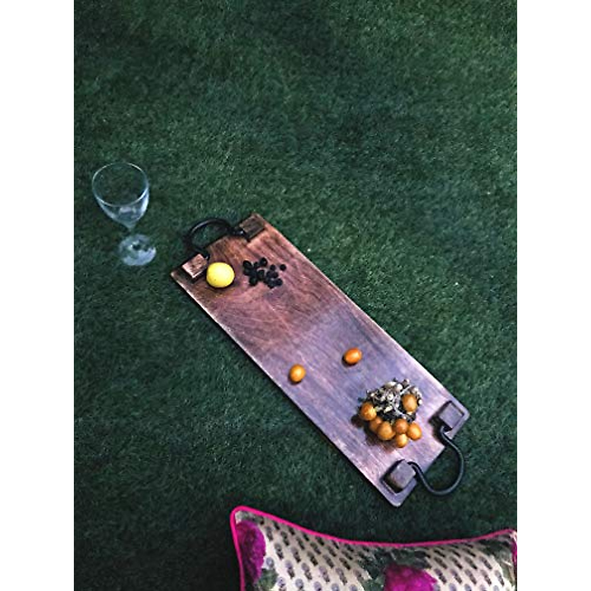 Wood party serving platter cheese board tray wine crackers meat 20 inch by 8 inch