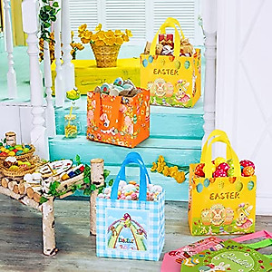 YANGTE Easter Bags 18 packs, Easter Baskets with Handle Gift Bags Reusable Non-Woven Tote Bags for Easter Holiday Spring Party Supplies Open Size 12.4 * 9.84 * 6.69 in