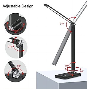 AFROG Multifunctional LED Desk Lamp with USB Charging Port, 5 Lighting Modes,5 Brightness Levels, Sensitive Control, 30/60 min Auto Timer, Eye-Caring Office Lamp，8W，5000K
