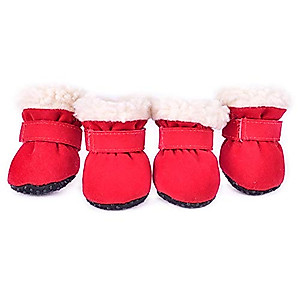 Hdwk&Hped Warm Small Dog Snow Boots Waterproof Suede Puppy Cat Booties Anti-Skid Pet Winter Shoes Red #2