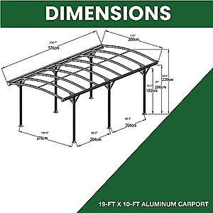 Hanover 19-Ft. x 10-Ft. Aluminum Arch-Roof Carport with Opaque Polycarbonate Roof Panels