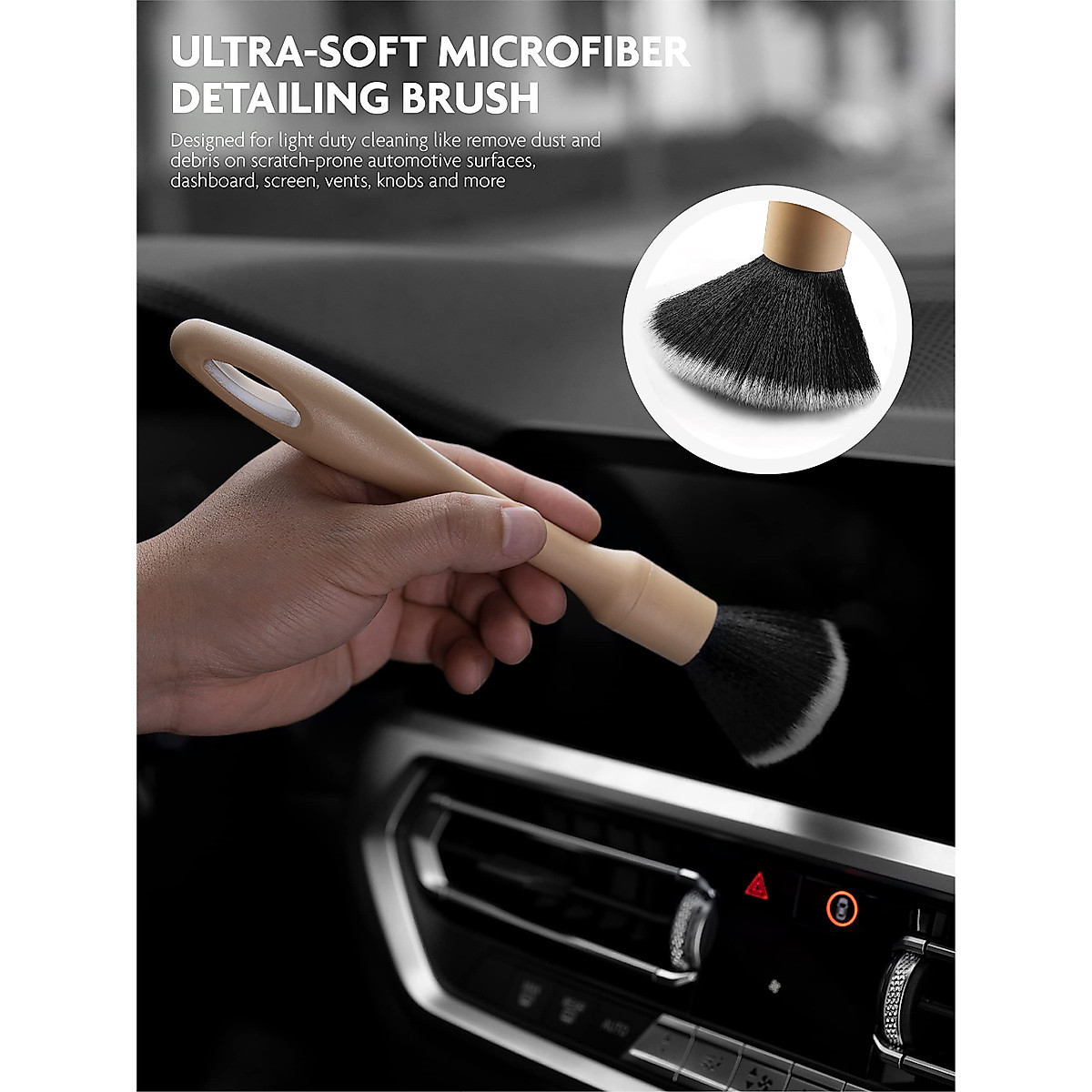 Fantasticlean Car Detailing Brush Set, 3 Pack Natural Boars Hair Detailing Brush Set, Clean Interior or Exterior, Wheels, Tires, Engine Bay, Leather Seats, Car Detailing Kit, Detailing Brush