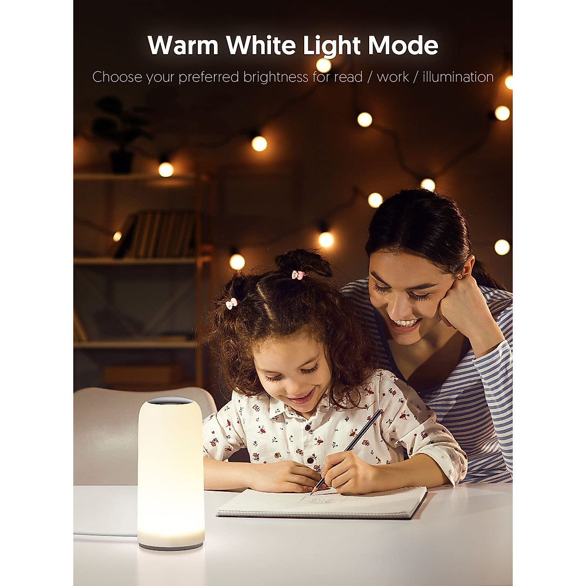 EASEMO LED Touch Lamp, RGB Bedside Table Lamps with Timer Function, Dimmable Warm White Reading Night Light with Memory Function for Nightstand Bedroom