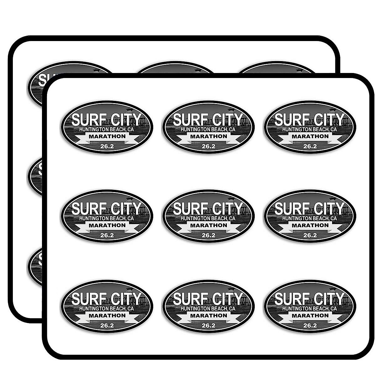 Oval Surf City Marathon 26.2 -Huntington Beach Run Running Race Sticker for Scrapbooking, Calendars, Arts, Album, Bullet Journals 2" 18 Pack