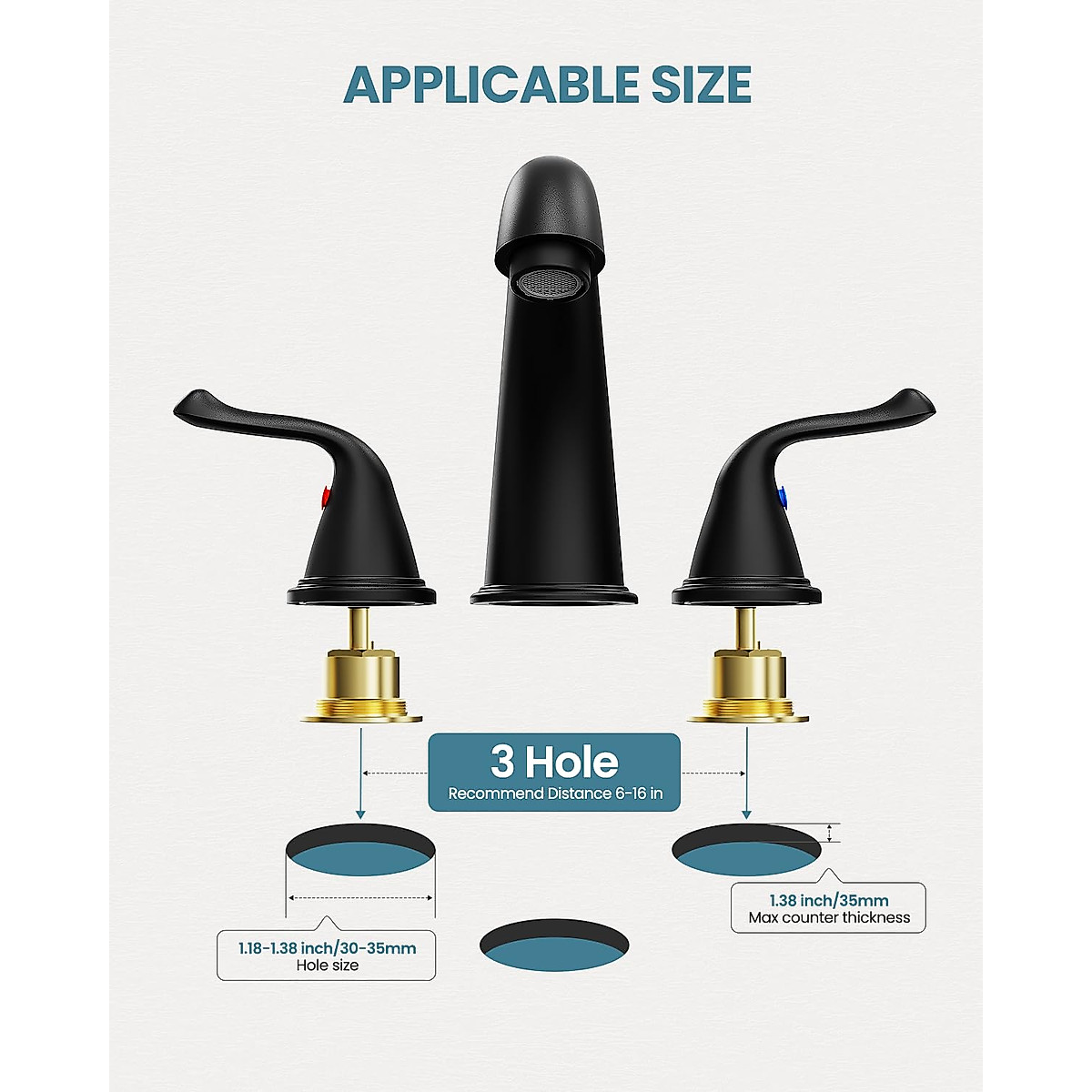 Black Bathroom Faucets, Faucet for Bathroom Sink - 2 Handle Basin Faucet, 3 Hole 8 Inch Widerspread Bathroom Faucet with Lift Rod Drain Assembly, Water Supply Lines Faucets for RV Bath Vanity