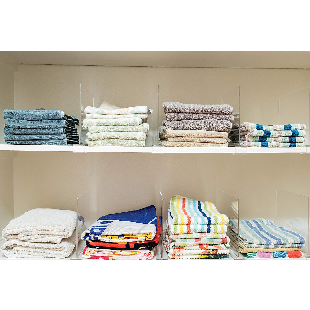 A & R 8 Pack Acrylic Shelf Dividers for Closet - Clear Shelf Organizer for Clothes - Adjustable Storage Separators in Bedroom and Office - Suitable for Wooden or Vertical Shelves