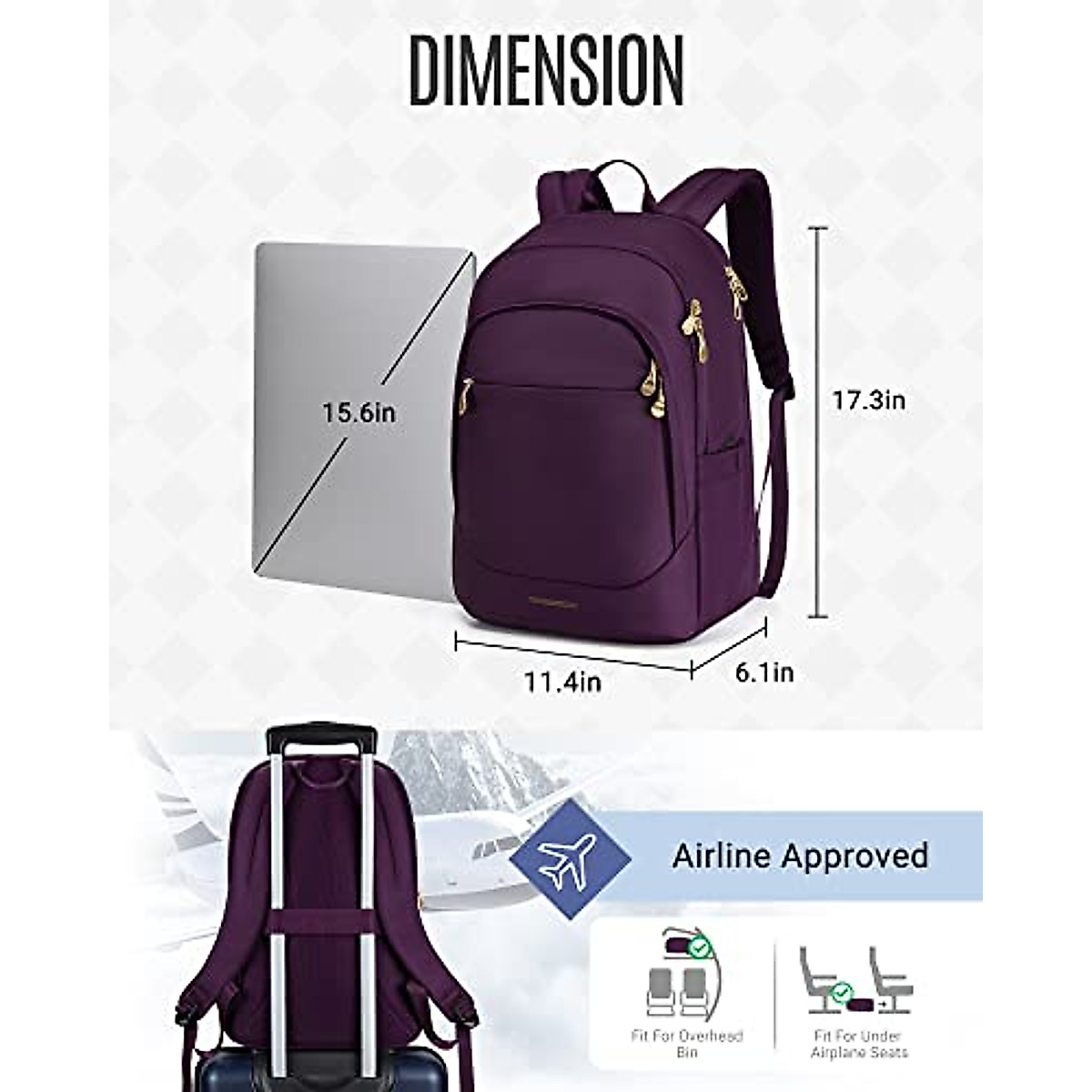 LIGHT FLIGHT Women Backpacks Laptop Backpack for Women 15.6 inches Computer Bags for Work Travel College, Gifts for Women, Purple