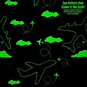Glow in The Dark Blanket, Soft Plush Kid's Throw, Airplanes Pattern, Fleece, Fun Gifts for Boys and Girls, Unique Birthday Present, Baby Blanket, All Season Blanket, Travel, 40"x60"