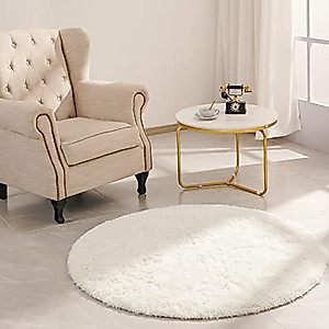 Goideal Soft Round Shaggy Rug, 4 x 4 Feet Cream Fluffy Circle Rug for Boys Girls, Fuzzy Cute Bedroom Rug, Circle Plush Floor Carpet for Nursery Room Decor