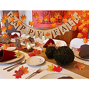 Famoby Happy Fall Pumpkin Burlap Banner and Maple Leaf Garland Confetti for Harvest Time Autumn Theme Party Thanksgiving Decorations