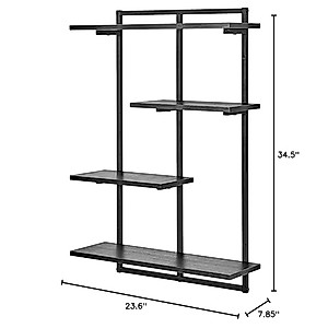 Danya B Rhodes 4 Tier Modern Floating Windowsill Wall Shelf Unit with Metal Frame and MDF Shelves (Black/Black)