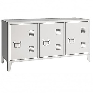 MIOCASA 3 Door Metal Locker TV Cabinet with Shelf Industrial Steel Storage Cabinet TV Stand for Living Room (White)