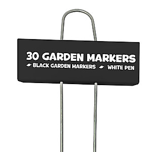 Hapinest 30 Pack Black Metal Garden Plant Markers w/White Paint Pen, Metal Plant Labels for Outdoor Garden, Waterproof Garden Labels Signs for Plants Vegetables & Flowers, Garden Tags for Plants