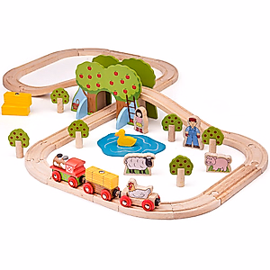 Bigjigs Rail, Farm Animals Wooden Train Set, Wooden Toys, 44 Piece Train Set, Wooden Train Track, Farm Toys, Wooden Toys for 3 Year Olds, Farm Set