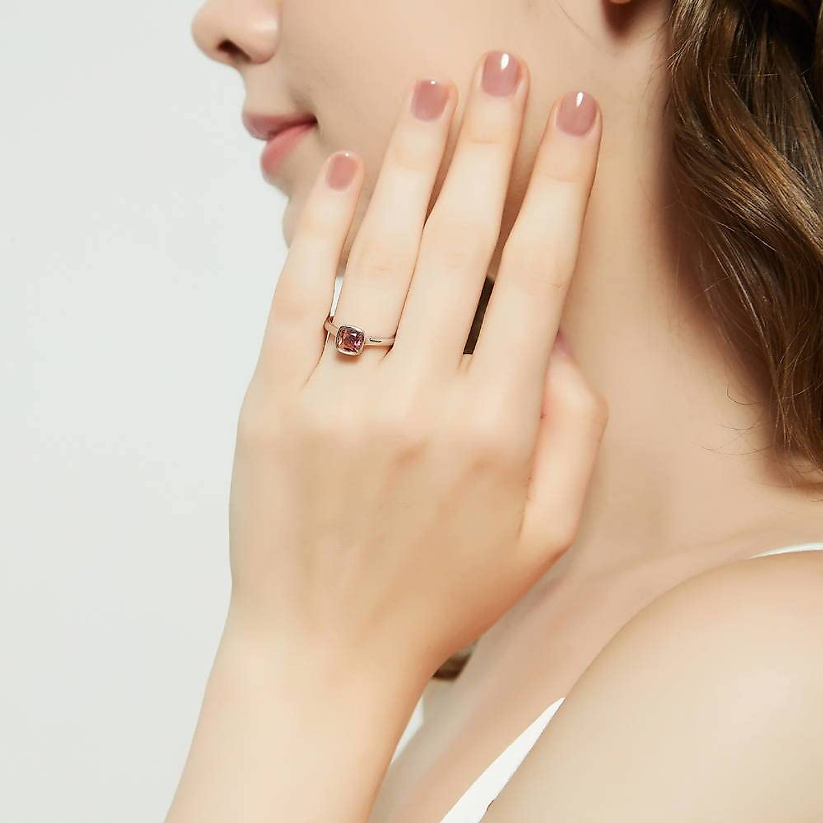 BERRICLE Sterling Silver Solitaire Red Orange Bezel Set Cushion Cut Cubic Zirconia CZ Kaleidoscope Fashion Ring for Women, Rhodium Plated 1.25 Carat Size 5