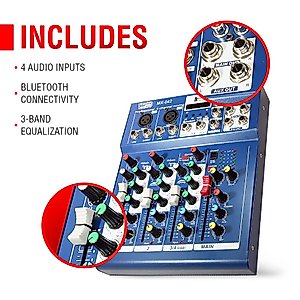 Vidpro MX-042 Professional Audio Mixer - Sound Board Console - Desk Interface System with 4 Audio Inputs Bluetooth MP3 & More Ultra-Low-Noise Ideal for Recording Casting Streaming & DJ Use