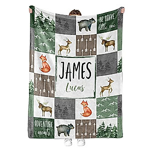 MDPrints Personalized Baby Blankets for Boys - Customized Baby Blanket with Name - Newborn Nursery Gift - Soft Plush Fleece (Woodland 214)