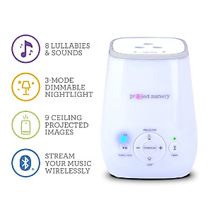 Project Nursery 5-in-1 Sound Soother - Bluetooth Speaker, Sound Soother, Projector, Nightlight and Sleep Timer for Babies, Toddlers and Kids