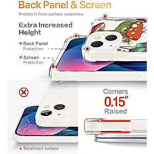 PAPCOOL,Frogs Phone Case Mushrooms Phone Case Cover,Clear Cute Forest Phone Case Kawaii Aesthetic Vintage Animal Cartoon Pattern for Fashion Slim Soft TPU Compatible with iPhone 13 Mini