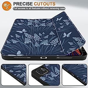 MEEgoodo for iPad Pro M2 12.9 Case 6th/5th/4th/3rd Generation 2022 2021 2020 2018 with Pencil Holder, Tablet Cover with Soft TPU Back Shell, Vintage Floral