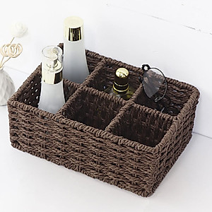 Cabilock Tv Stand Woven Baskets 6-Section Wicker Baskets for Shelves:Hand-Woven Seagrass Storage Baskets Multiuse Wicker Basket for Organizing Towels and Toiletries Wicker Storage Basket Home Decor