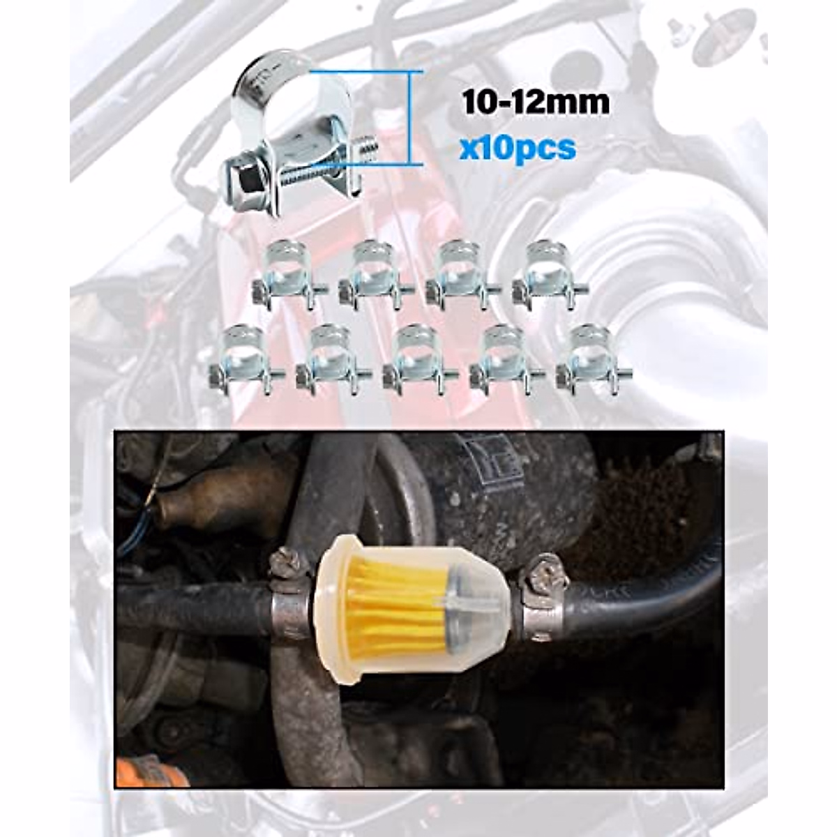 ESEWALAS 1/4" 5/16" Inch ID Fuel Line Kits,include 6Ft Fuel Line+2Pcs Gas Inline Fuel Filters with Magnet+10Pcs Adjustable Mini Fuel Hose Clamps,Fuel Line Hose with Fuel Filter Replacement.(1/4"(6MM))