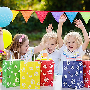 Capoda 24 Pcs Dog Print Bags with Handle Paw 8.7 x 6.3 x 3.2 Inch Paper Gift Bags Red Green Yellow Blue Cat Paw Candy Bags Puppy Dog Shopping Bags Bulk for Dog Cat Birthday Pet Party Favor Supplies