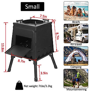 Portable Wood Burning Stove Folding Outdoor Camping Backpacking Stove with Carry Bag for Barbecue Cooking Heating BBQ (Small)