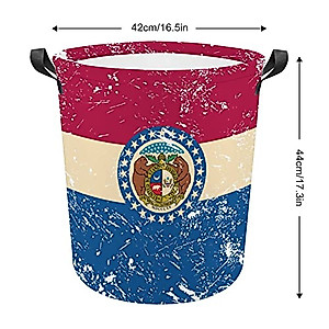 Missouri State Flag Foldable Laundry Basket Waterproof Hamper Storage Bin Bag with Handle 16.5"x 16.5"x 17"